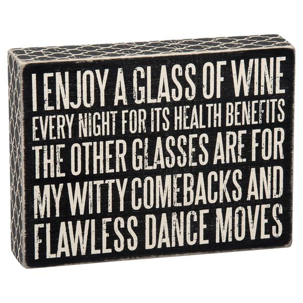 Glass of Wine Dance Moves Wooden Sign
